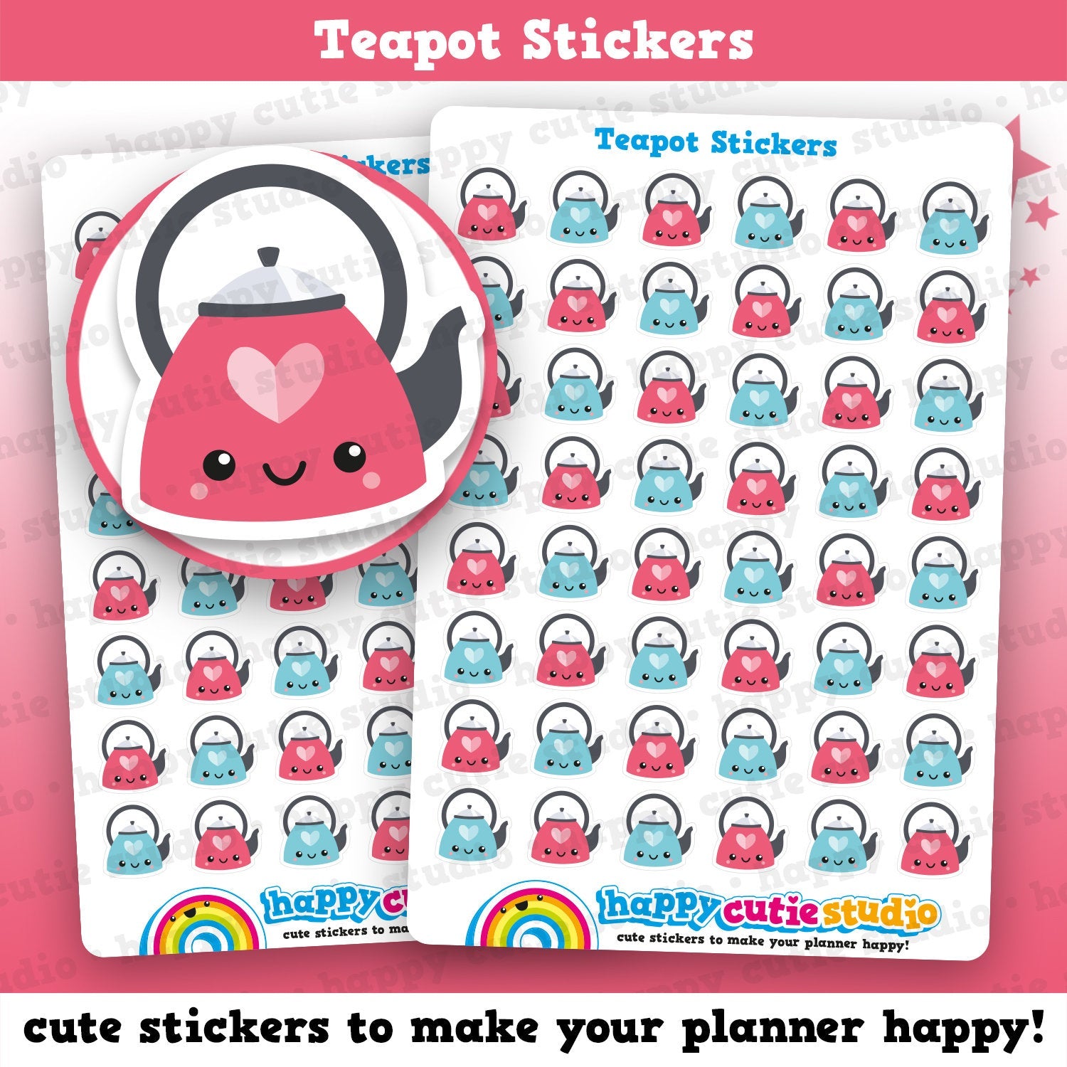 48 Cute Teapot/Tea Planner Stickers – HappyCutieStudio