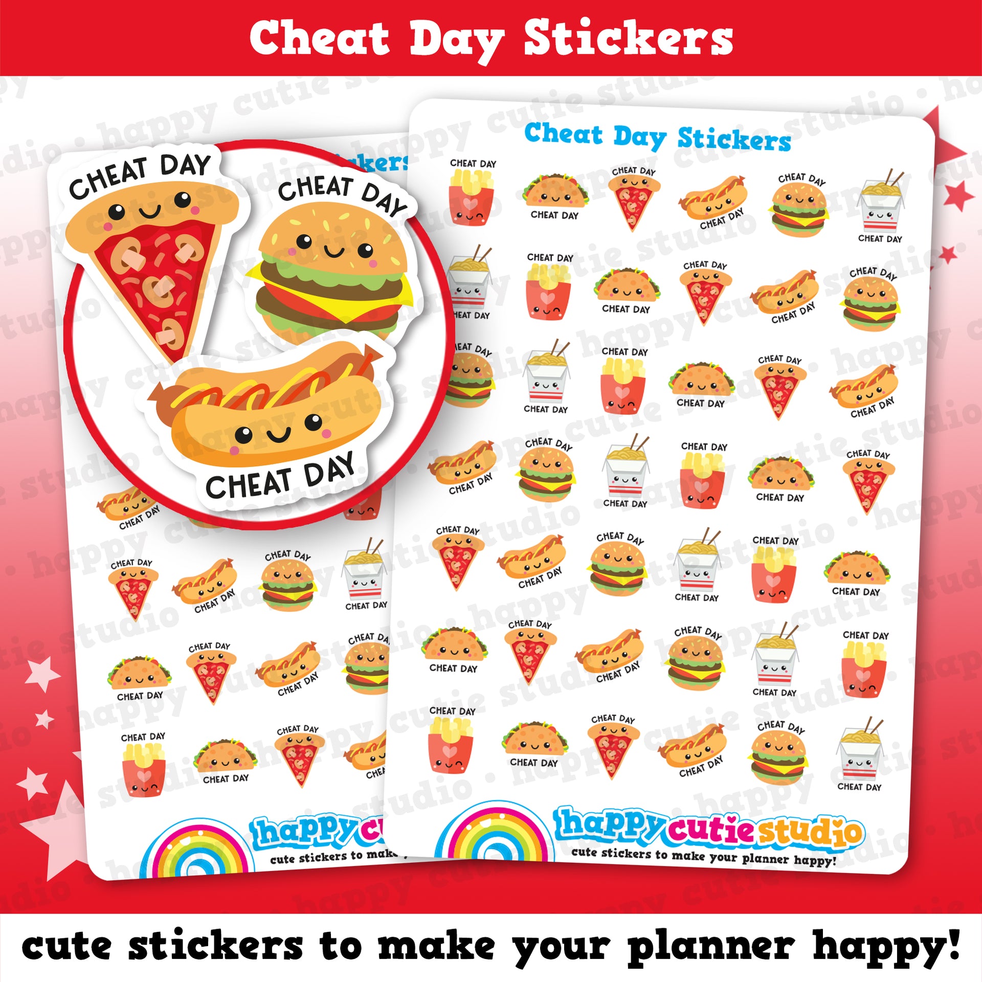 42 Cute Cheat Day/Burger/Fast Food Planner Stickers – HappyCutieStudio