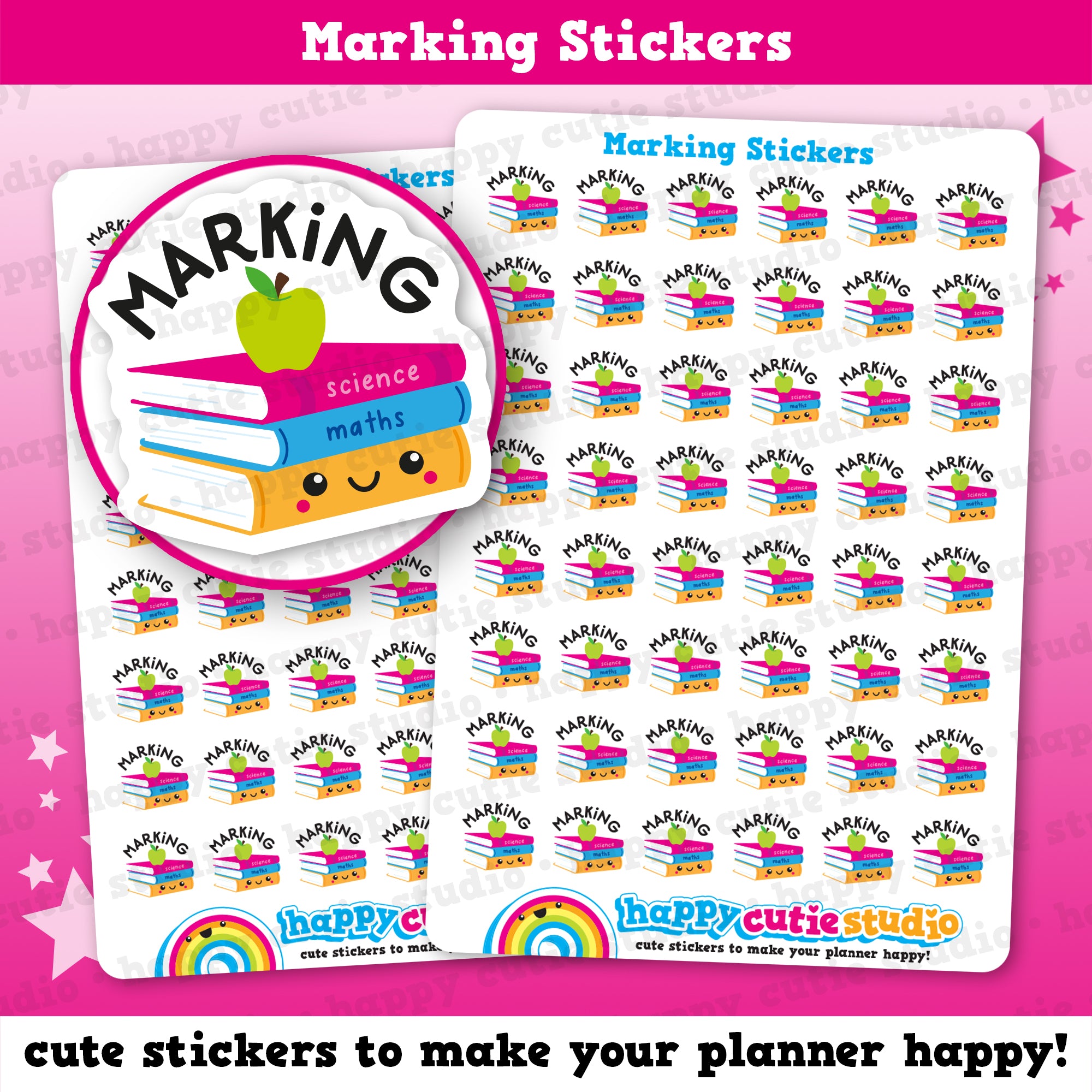 48 Cute Marking/Teacher/School Planner Stickers – HappyCutieStudio