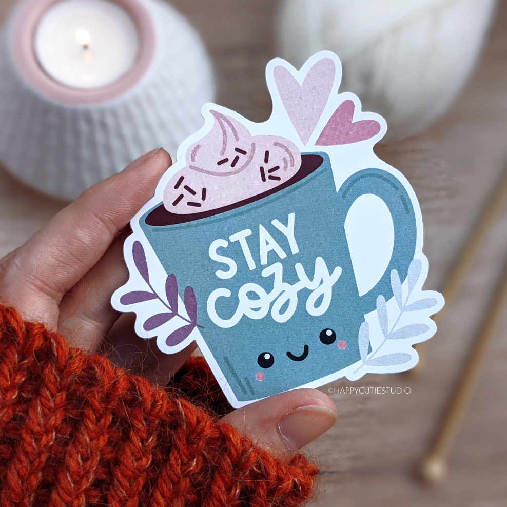 Happy Cutie Studio Stay Cozy Mug Large Sticker/Kawaii/Cute ...