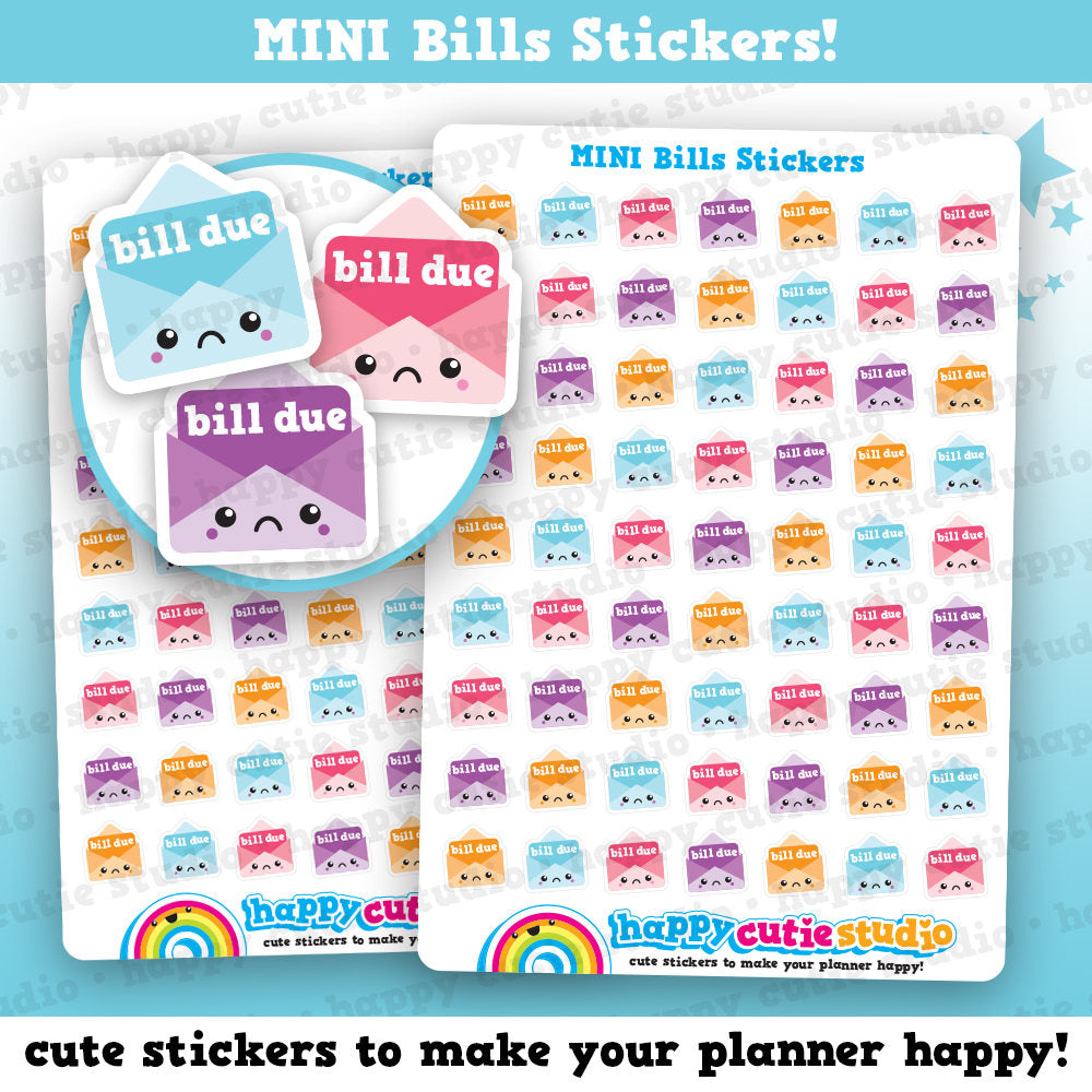63 Cute MINI Bill Due/Pay Bill/ Bills Reminder Planner Stickers ...
