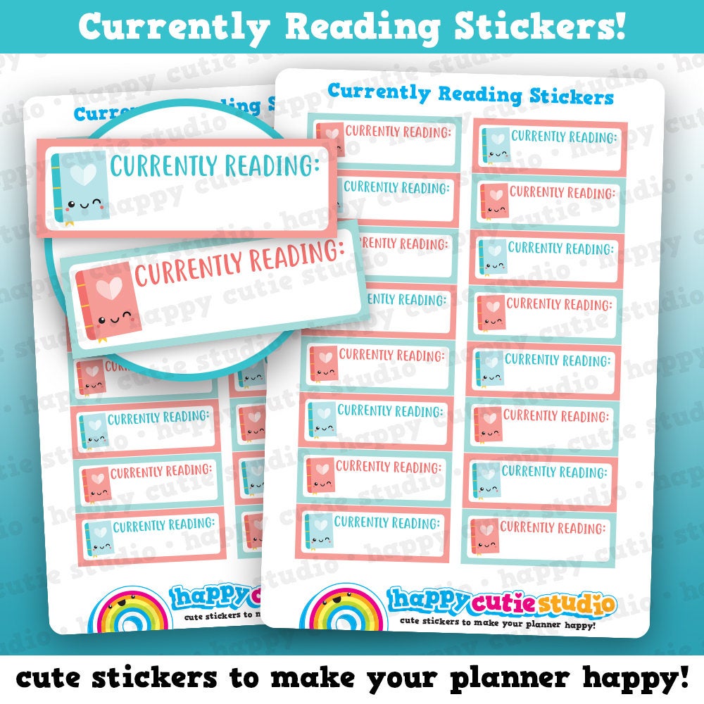 16 Cute Currently Reading/Books/Bookworm Reminder Planner Stickers ...