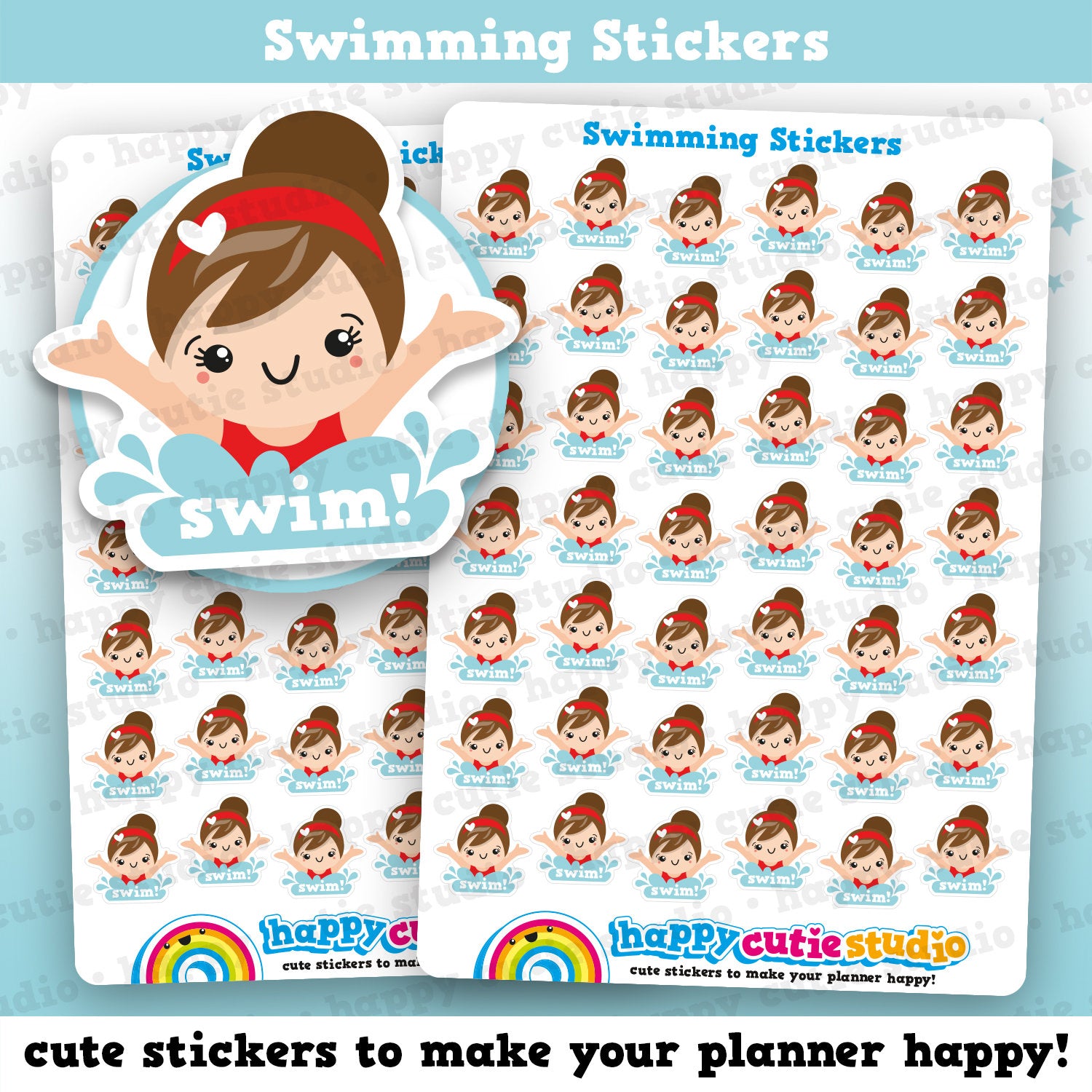 42 Cute Swim/Swimming Girl Planner Stickers – HappyCutieStudio