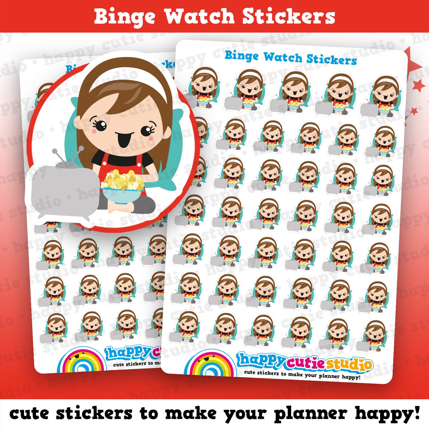 41 Cute Binge Watch/Box Set/TV/Movie Girl Planner Stickers ...